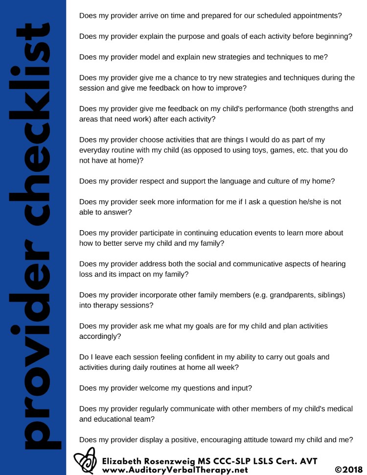 Provider Quality Checklist – Elizabeth A. Rosenzweig